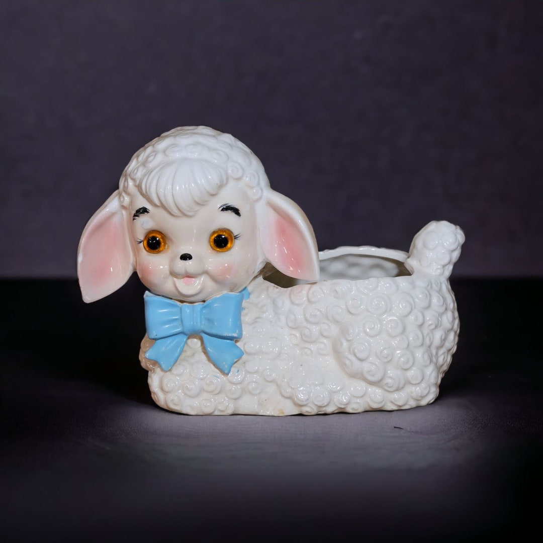 Vintage Baby Lamb Planter With Glass Eyes Parma by AAI Japan - Etsy