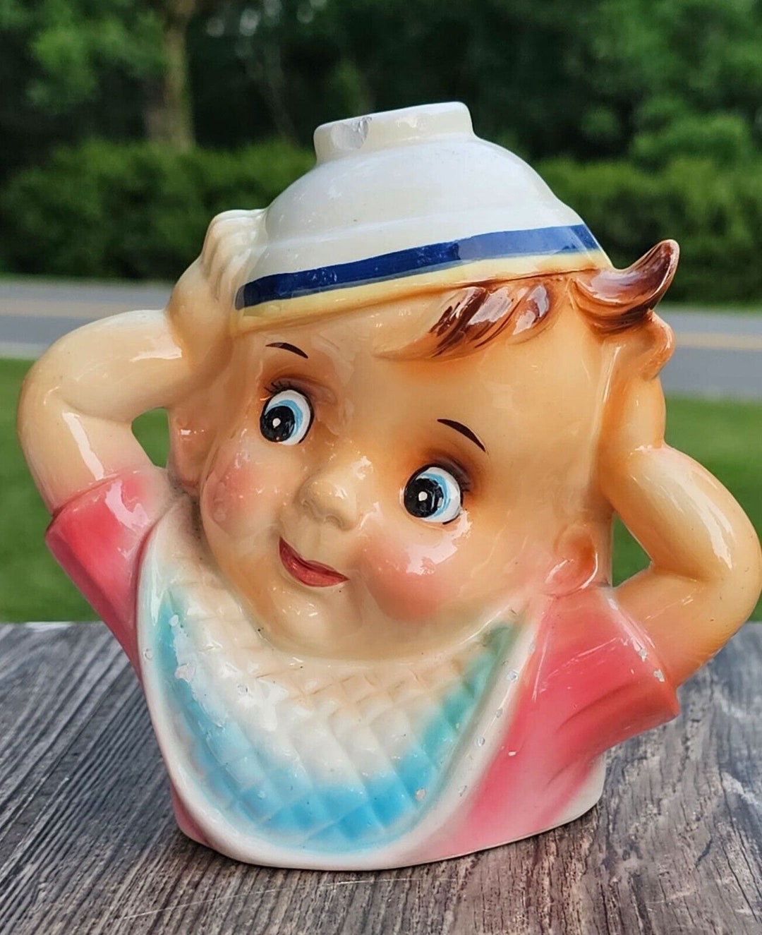 Relpo Ceramic Baby W/bib Putting Bowl on Head Samson Import Co 1957 ...