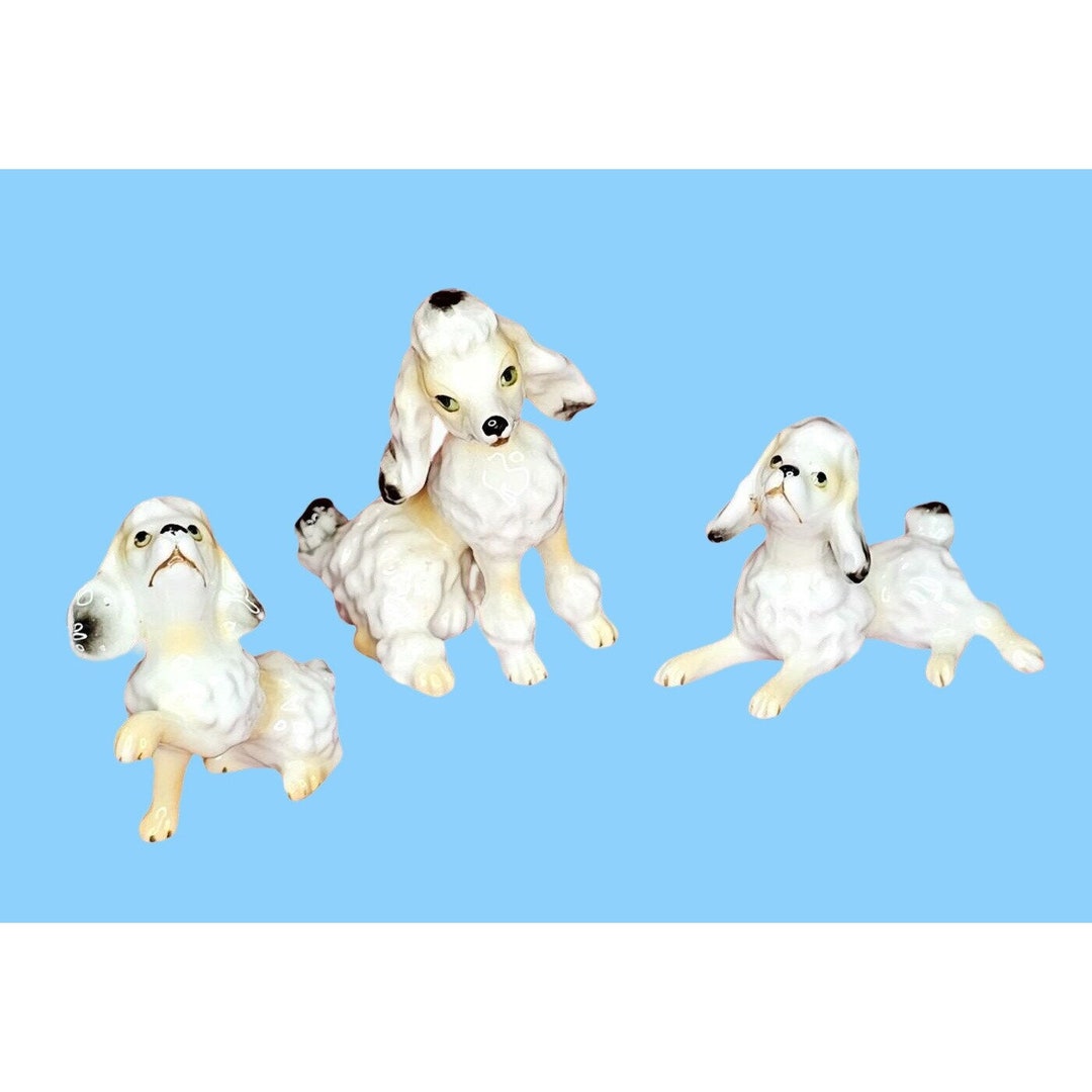 Vintage Bone China Poodle Trio Mama With Her 2 Puppies 60s 70s ...