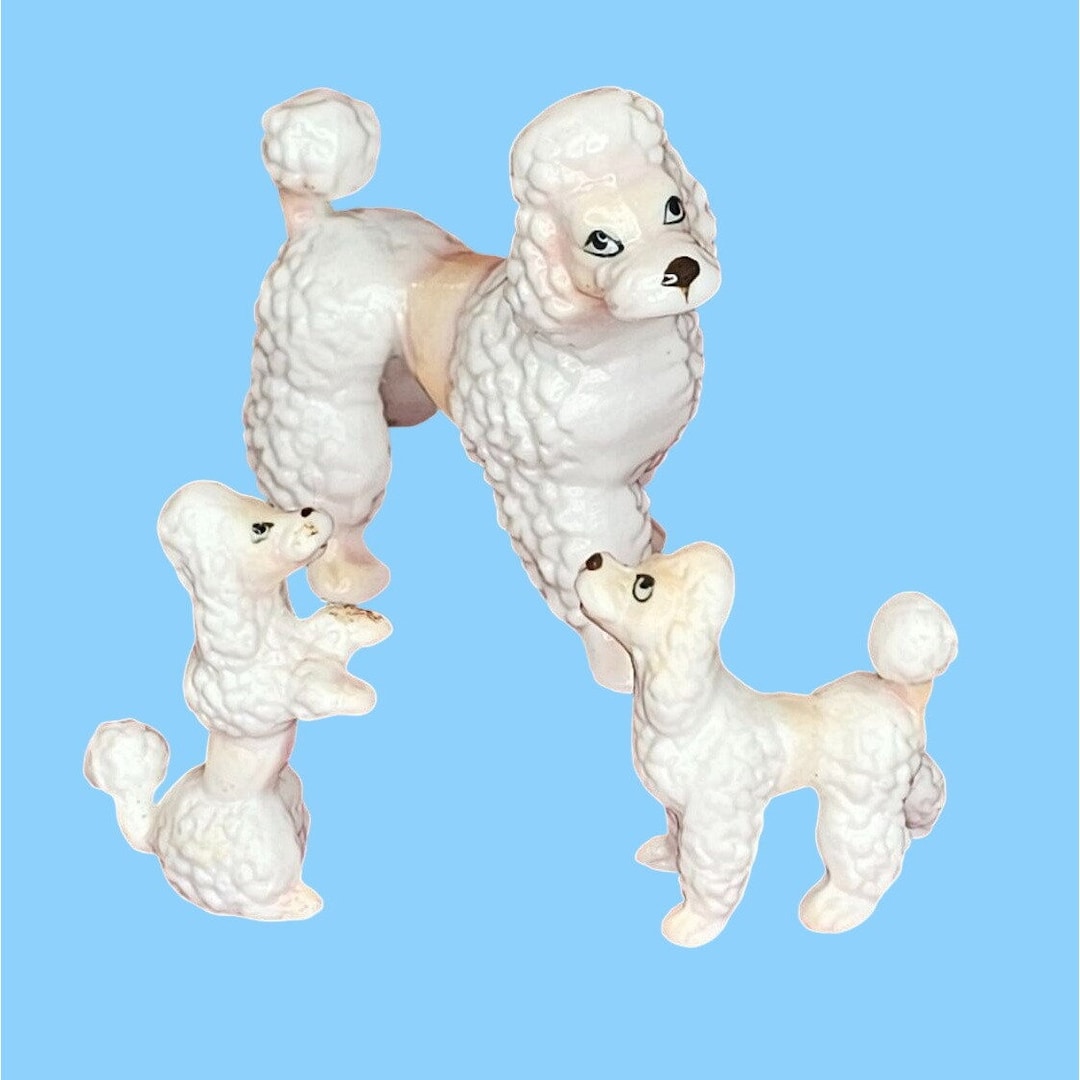 Miniature Bone China Toy Poodle Trio Mama W Two Puppies Excellent ...