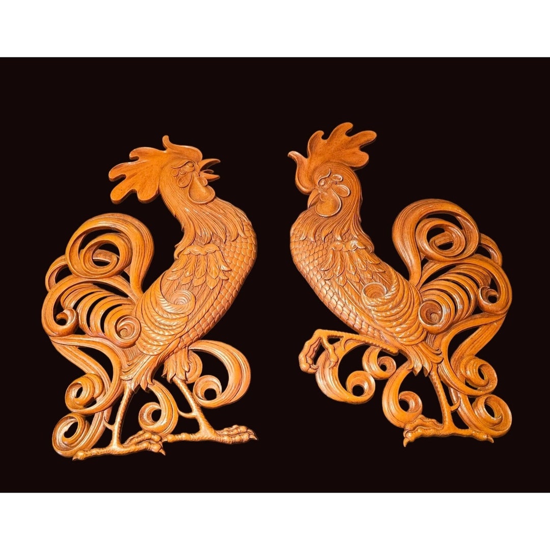 Vtg 1960s Cast Metal Roosters 20" Indoor Outdoor Decor by SEARCY USA ...