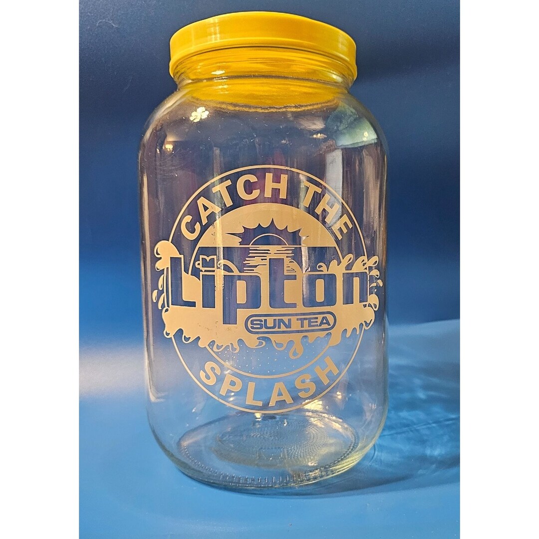Vintage LIPTON Sun Tea Jar Catch the Splash One Gallon Glass Jug Yellow ...