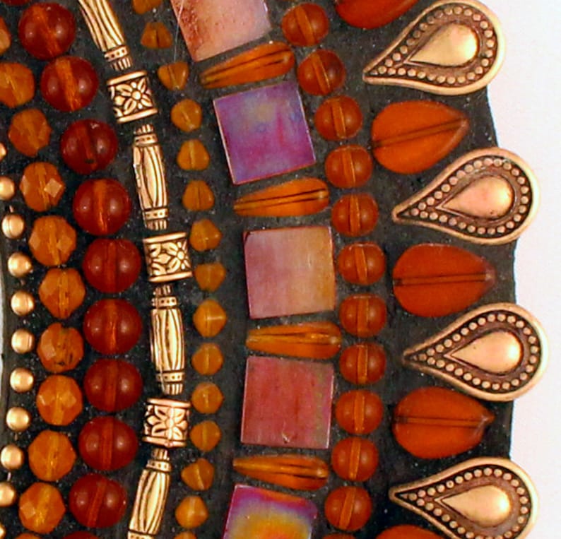 Amber Mosaic Mirror 14" - Dark Amber Mirror, Dark Orange Mirror, Round ...