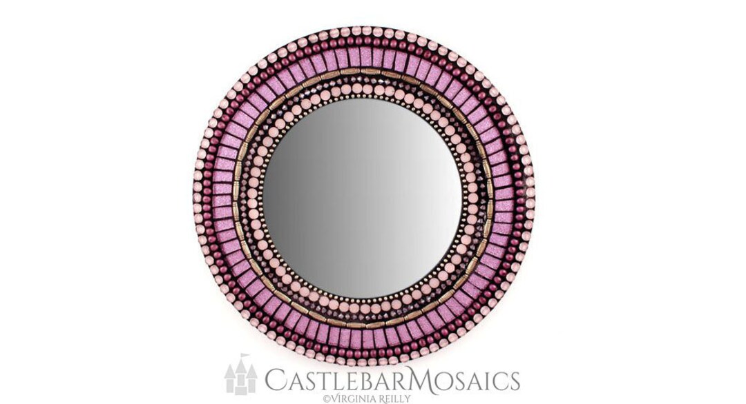 Pink Mosaic Mirror 13" Round Mosaic Mirror Pink Mirror - Etsy