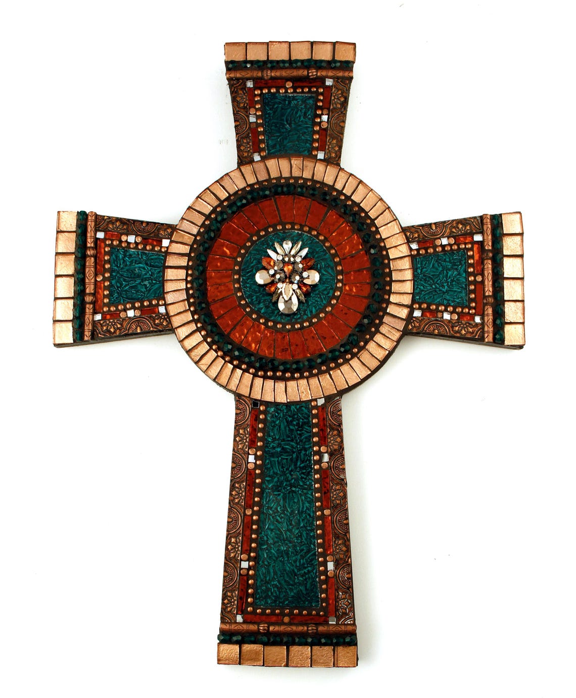 Teal & Copper Celtic Mosaic Cross Wall Art Religious Art Wedding ...