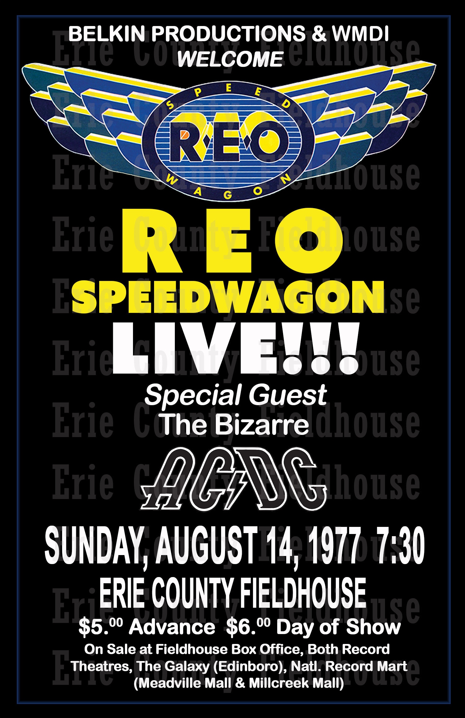 REO Speedwagon 1977 Concert Poster, Erie County Fieldhouse, Erie PA - Etsy