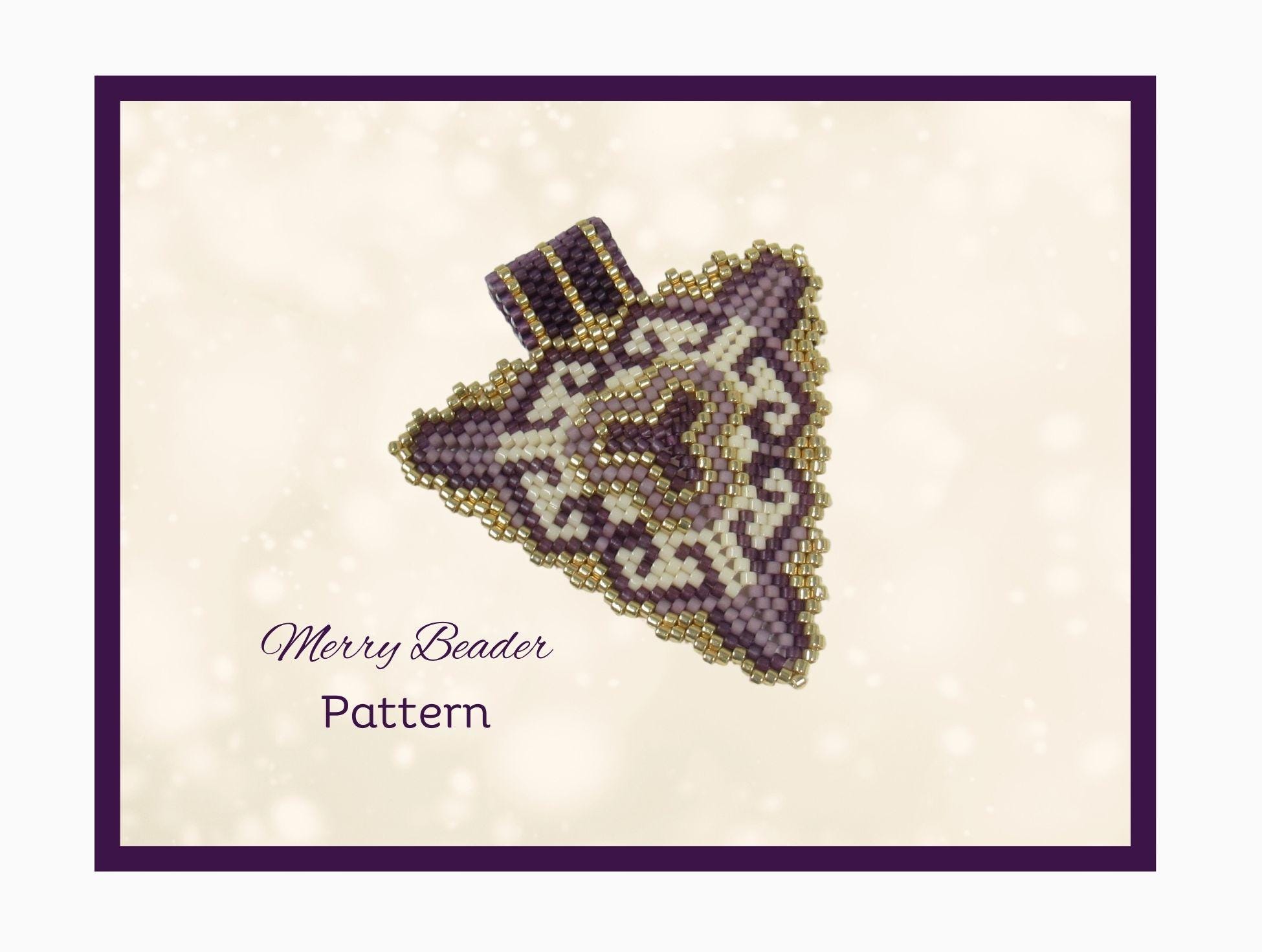 Tutorial Peyote Stitch Triangle Ivory and Purple Pendant Pattern With ...