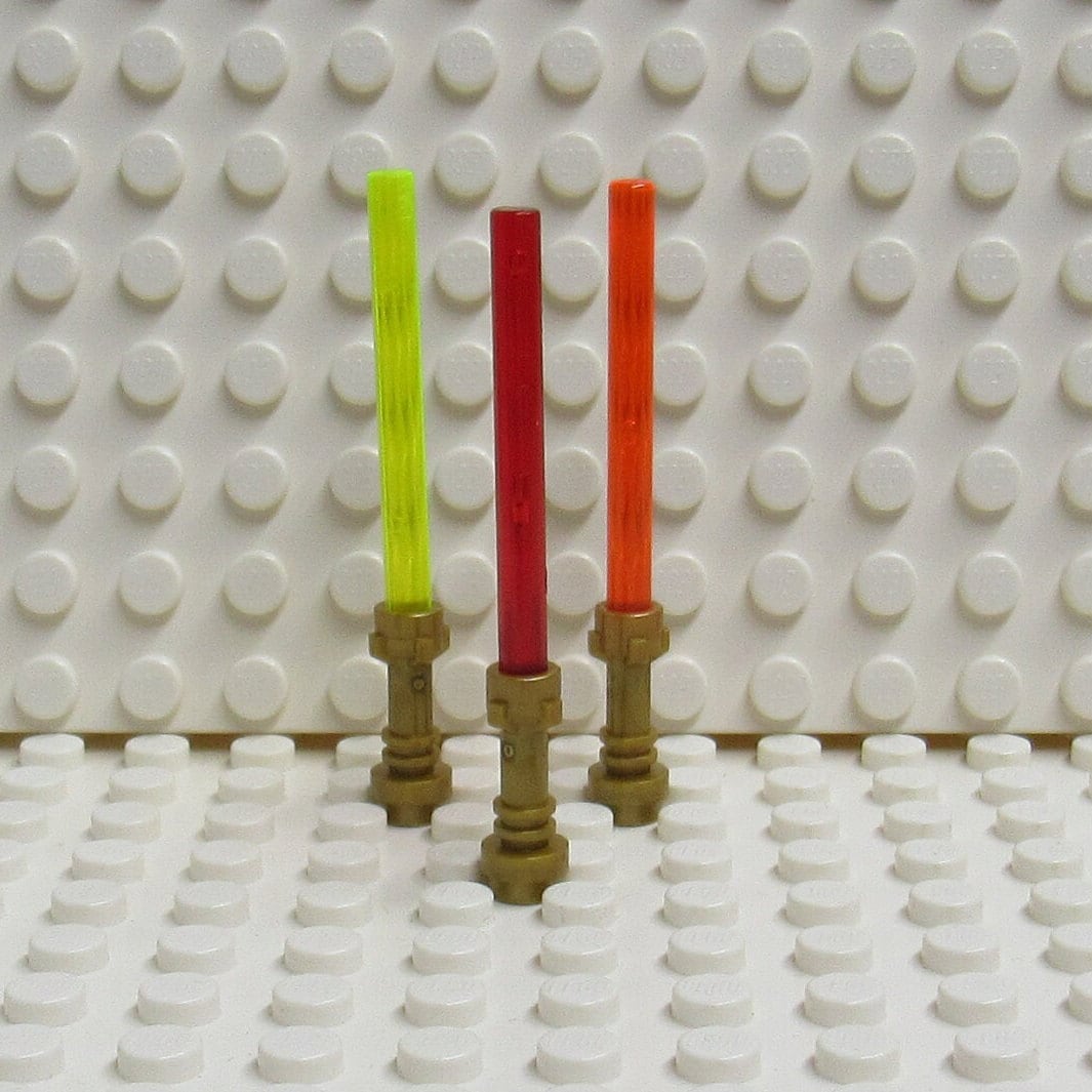 Three Light Sabers LEGO® Orange Red Neon Green Gold Hilt - Etsy