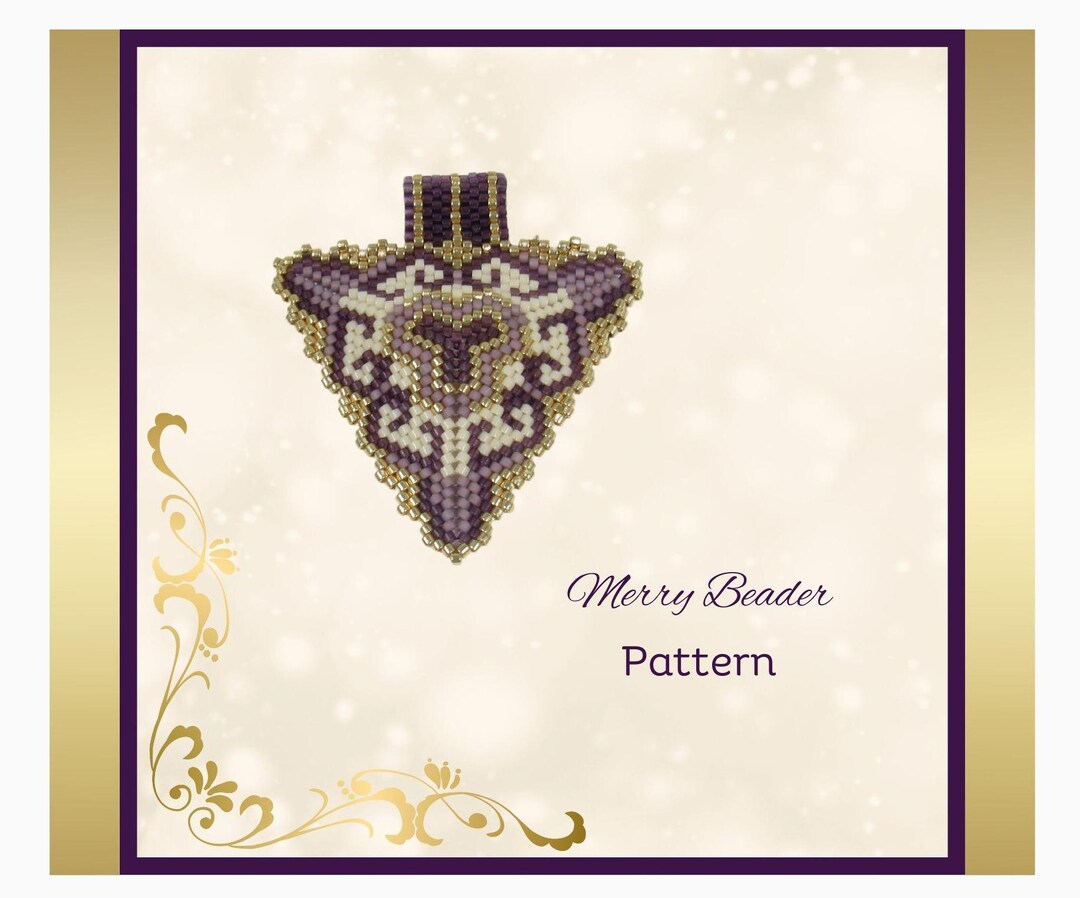 Tutorial Peyote Stitch Triangle Ivory and Purple Pendant Pattern With ...