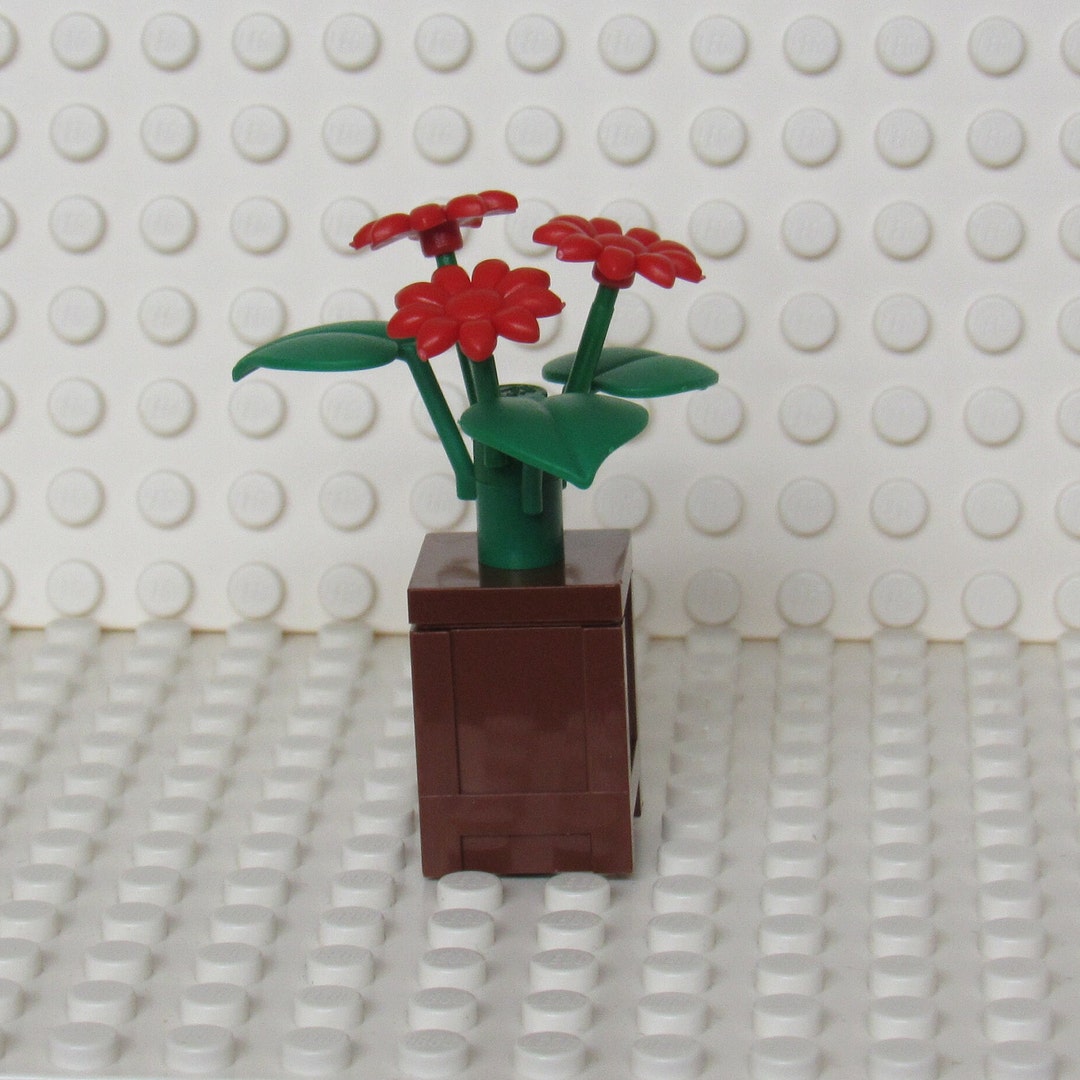 Red Daisy Bush With Large Leaves in Planter Box Made From Genuine LEGO ...