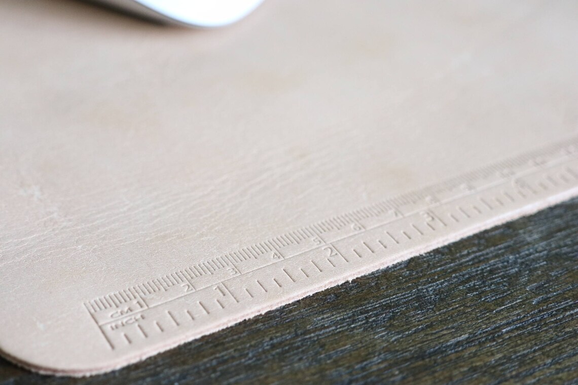 Full Grain Natural Vegetable Tanned Leather Mousepad With Ruler Emboss ...