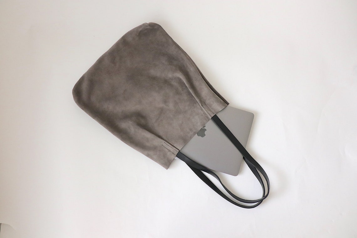 Grey Suede Leather Tote Bag for Minimalist. Simple but - Etsy