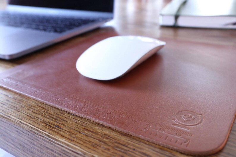 Top Grain Light Brown Leather Mousepad With Ruler Emboss. Beautify Your ...