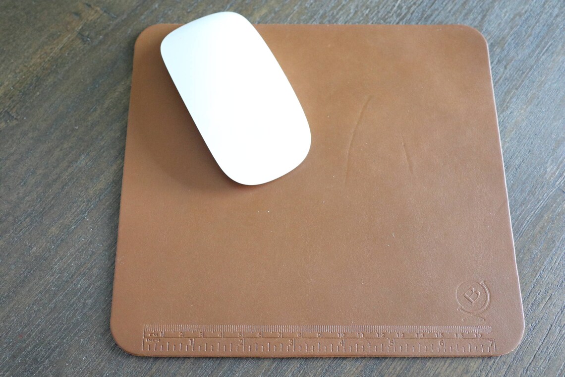 Top Grain Light Brown Leather Mousepad With Ruler Emboss. - Etsy