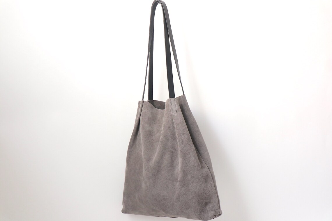 Grey Suede Leather Tote Bag for Minimalist. Simple but - Etsy