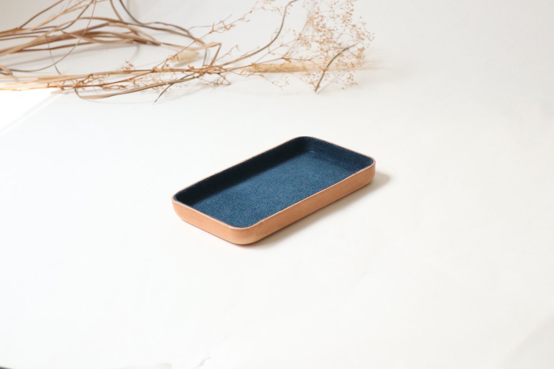 Leather Valet Tray Medium. Navy Suede Interior. Organizing Accessories ...