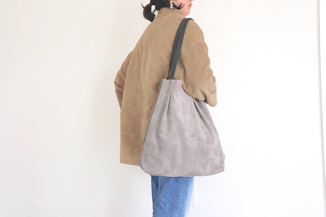 Grey Suede Leather Tote Bag for Minimalist. Simple but - Etsy