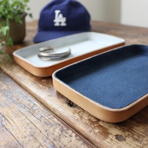 Leather Valet Tray Medium. Navy Suede Interior. Organizing Accessories ...