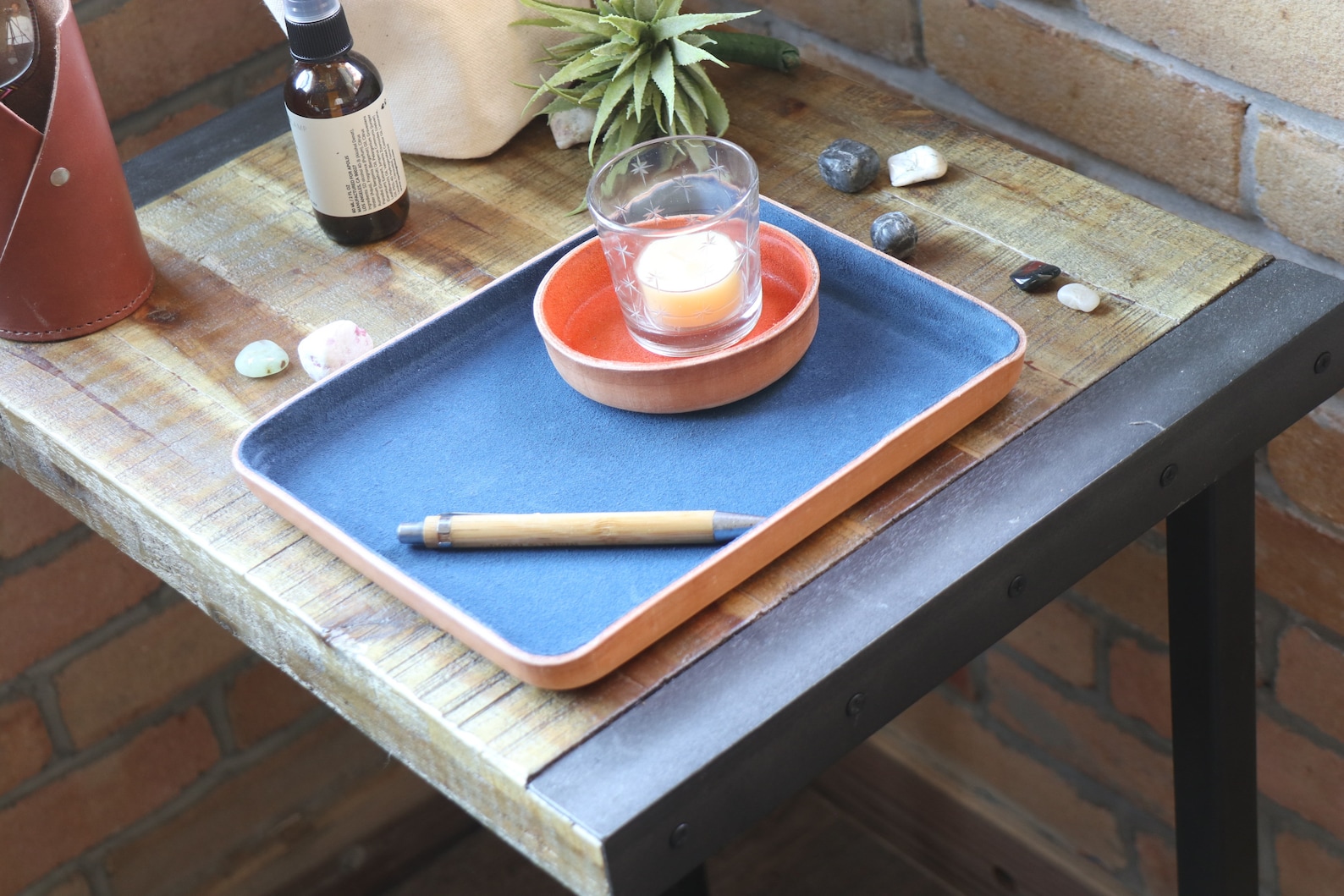 Leather Valet Tray Large. Navy Suede Interior. Perfect for - Etsy