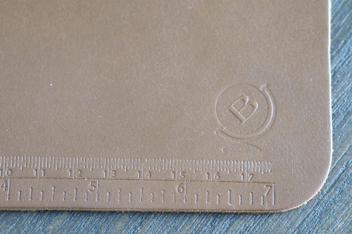 Top Grain Light Brown Leather Mousepad With Ruler Emboss. - Etsy