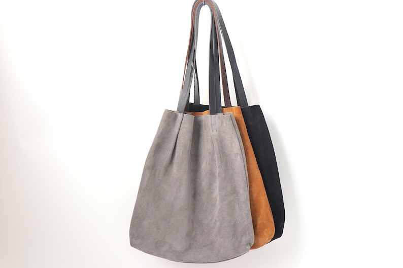 Grey Suede Leather Tote Bag for Minimalist. Simple but - Etsy
