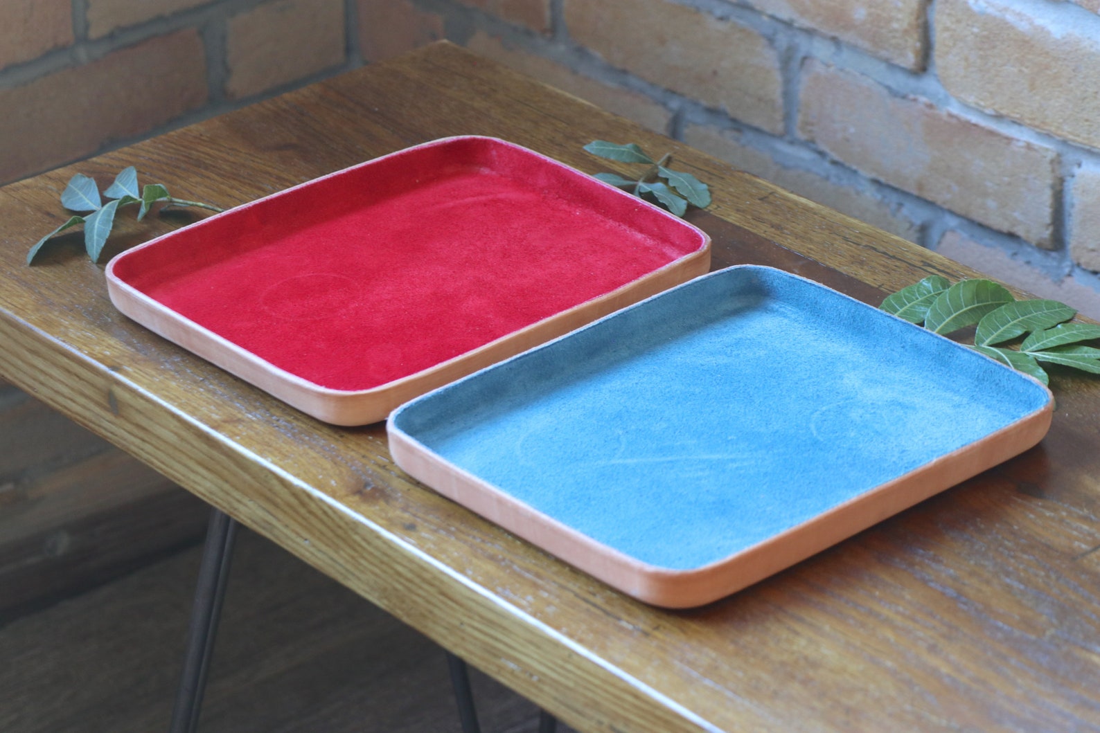 Leather Valet Tray Large. Red Suede Interior. Organizing Accessories to ...