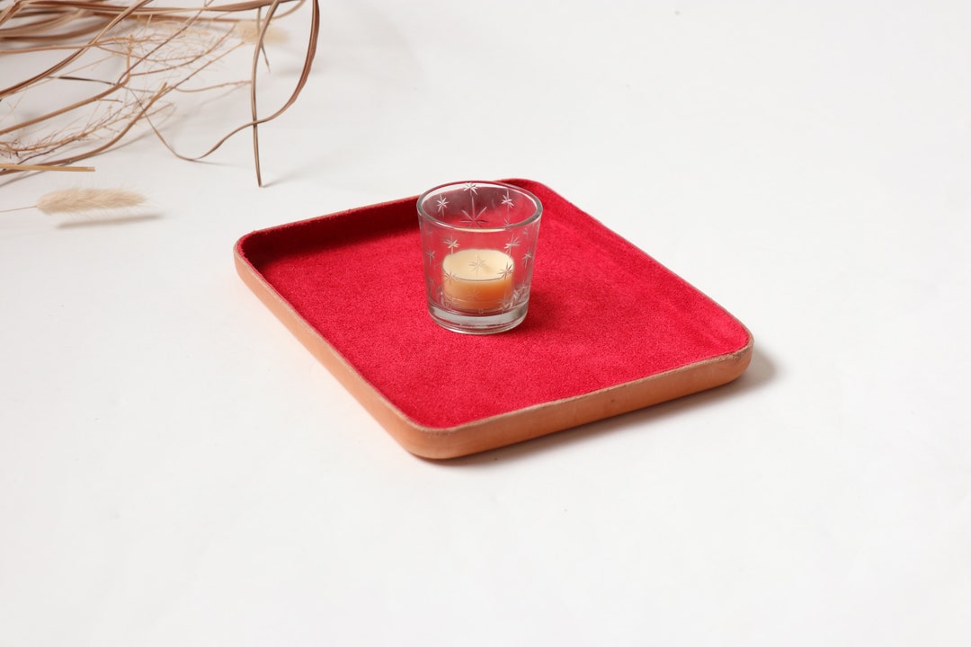 Leather Valet Tray Large. Red Suede Interior. Organizing Accessories to ...