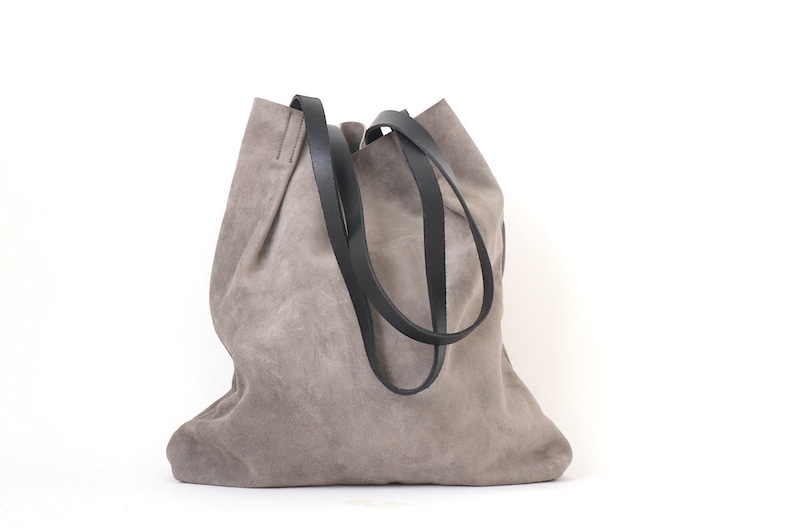 Grey Suede Leather Tote Bag for Minimalist. Simple but - Etsy
