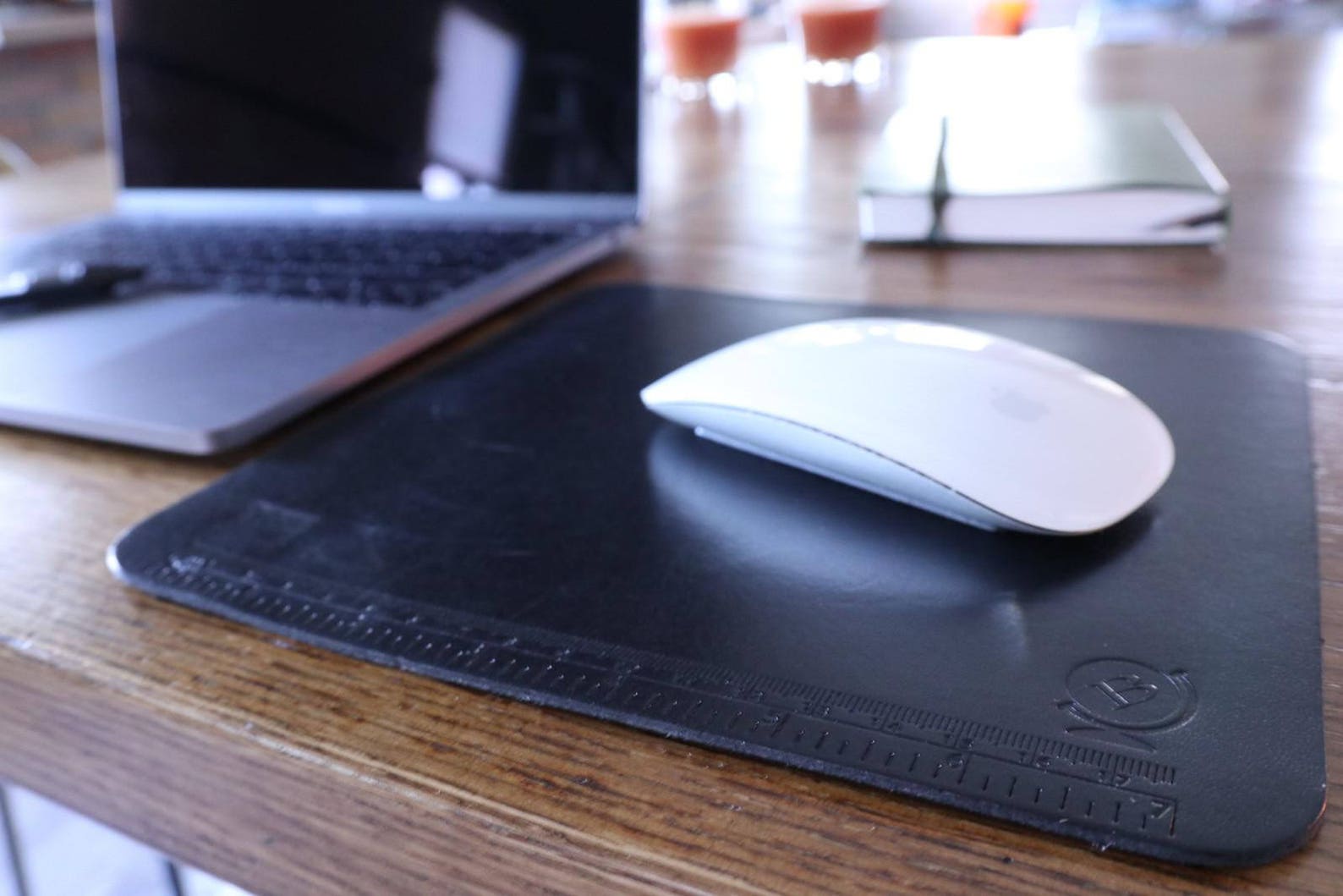 Top Grain Black Leather Mousepad With Ruler Emboss. Beautify Your Desk ...