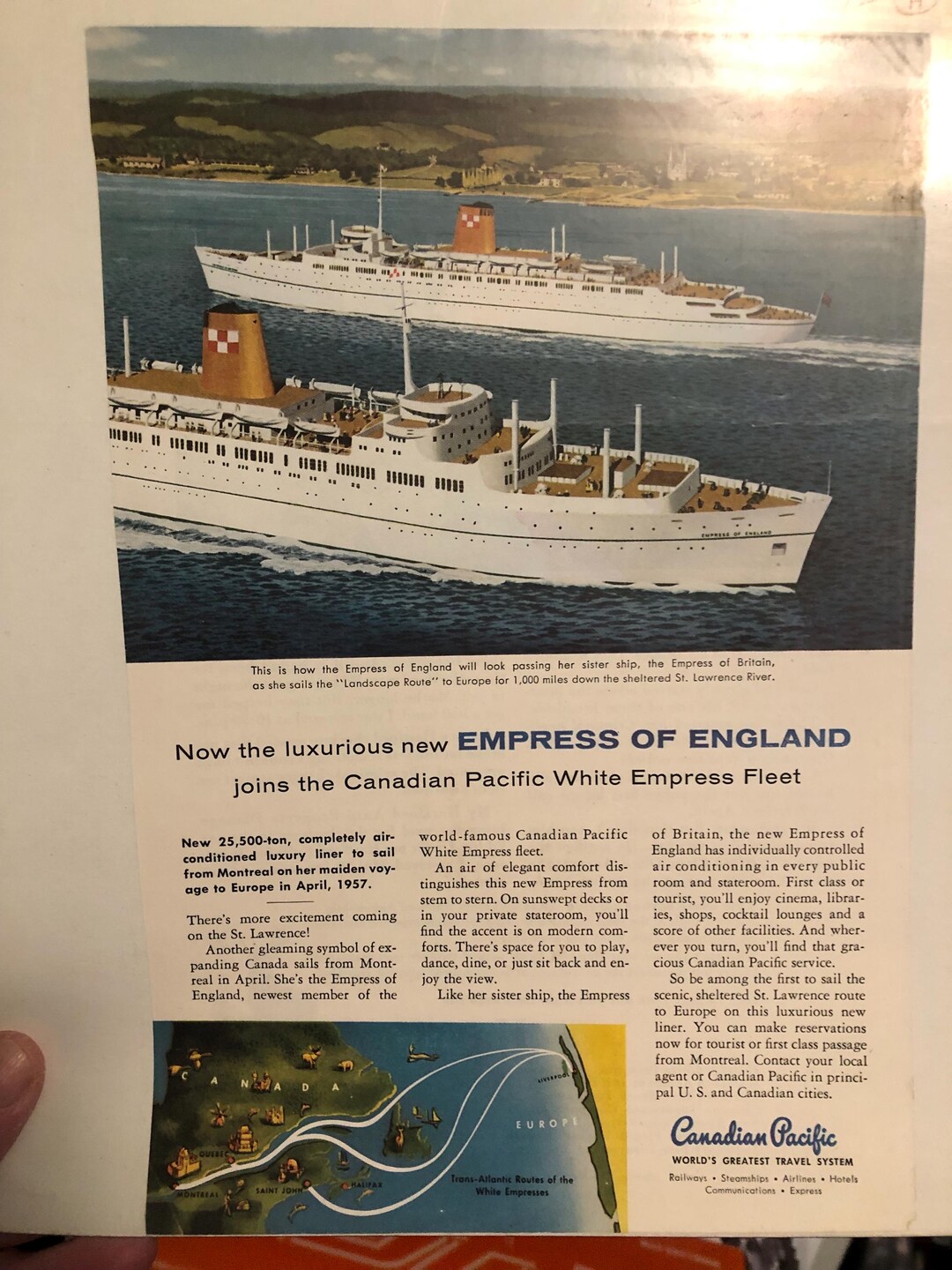 Vintage 1956 Canadian Pacific Ship Ad Advertisement Ephemera - Etsy