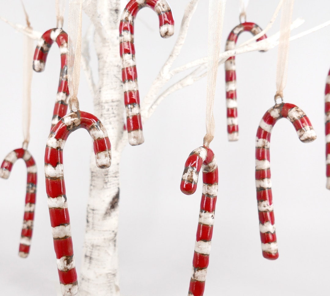 Stoneware Ceramic Candy Cane Ornament (1) Red White Stripe Ceramic Gift ...