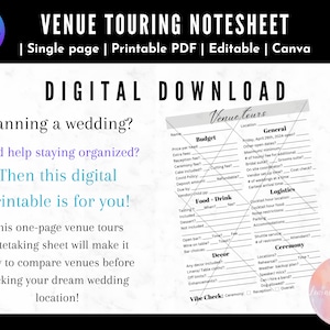 Wedding Venue Tour Note Sheet | Editable Canva Template (digital ...