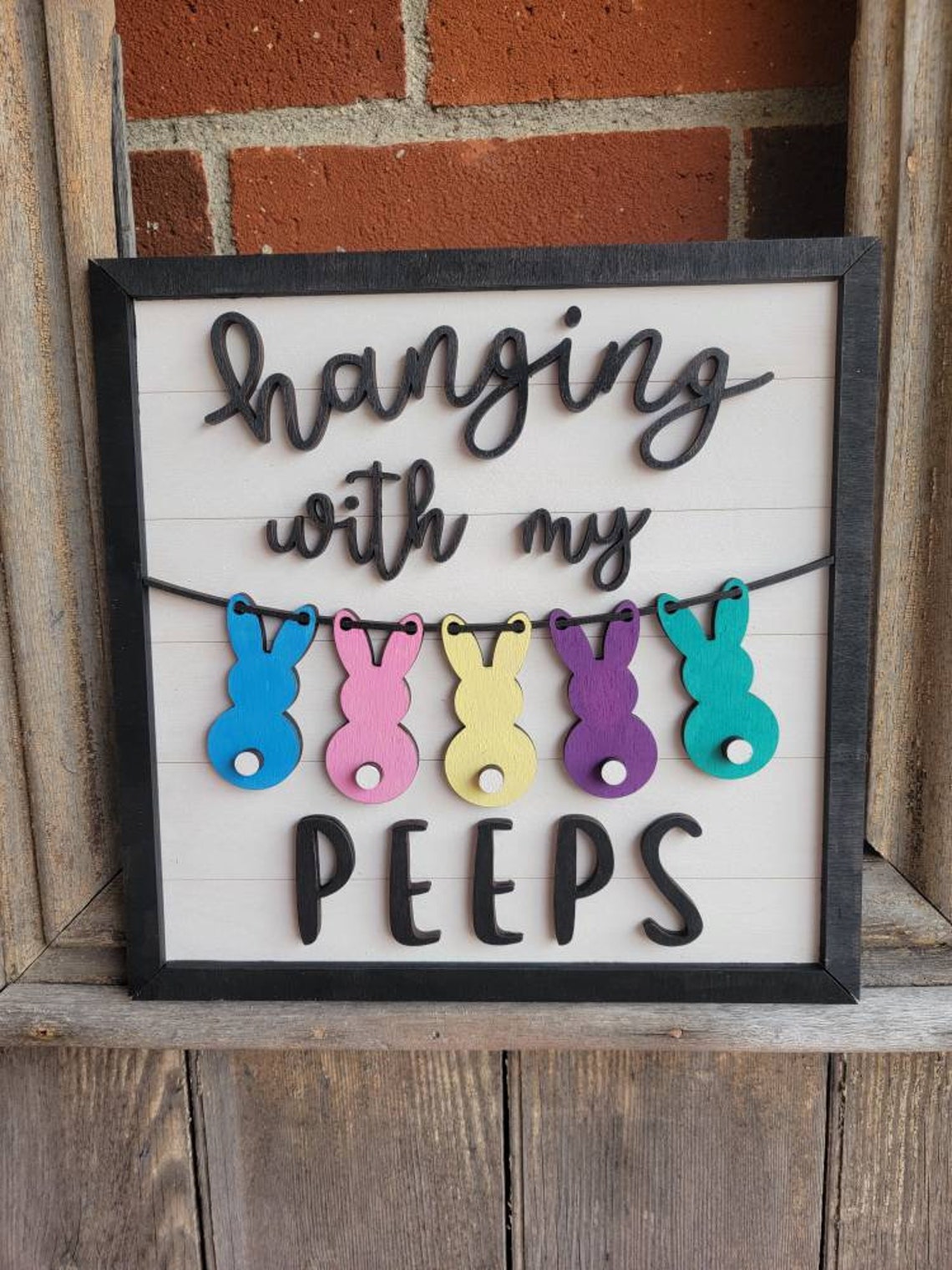 Easter sign. Hanging with my peeps 10x10 wooden sign - Etsy.de