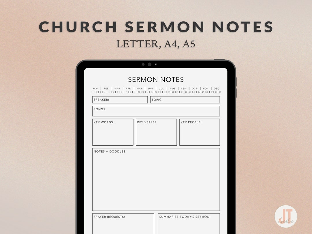 Church Sermon Notes - Digital & Printable - Letter, A4, A5 - Goodnotes ...