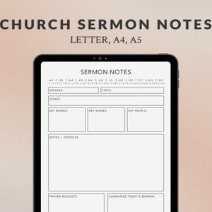 Church Sermon Notes - Digital & Printable - Letter, A4, A5 - Goodnotes ...