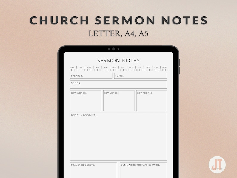 Church Sermon Notes - Digital & Printable - Letter, A4, A5 - Goodnotes ...