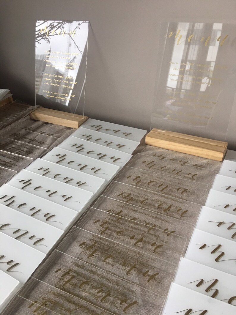 MENUS - Gold Caligraphy/hand Lettering on Transparent Acrylic Acetate ...