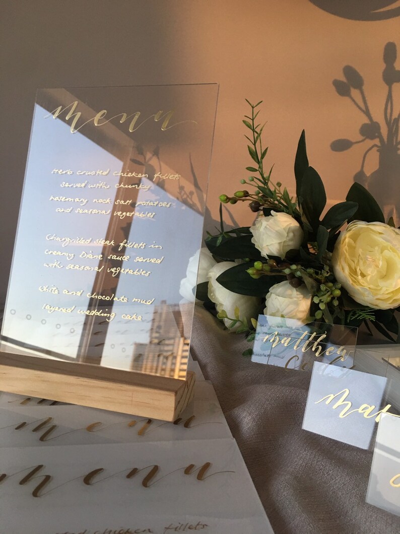 MENUS - Gold Caligraphy/hand Lettering on Transparent Acrylic Acetate ...