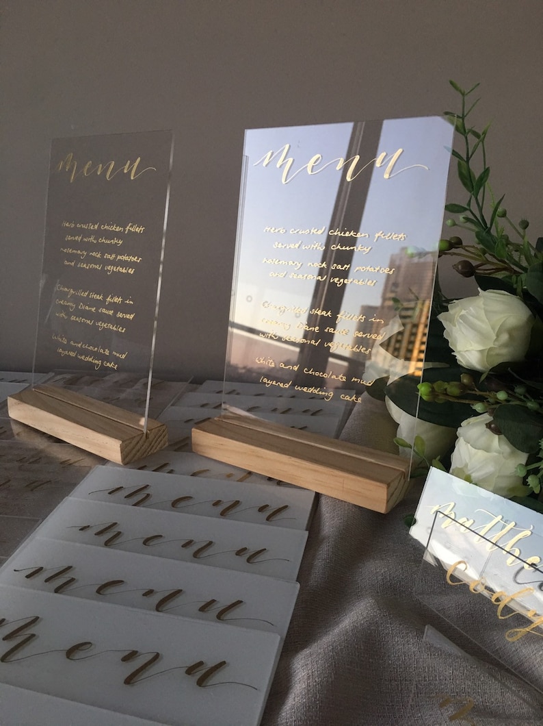 MENUS Gold Caligraphy/hand Lettering on Transparent Acrylic - Etsy