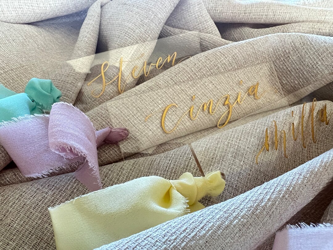 Name Gift Tags | Place Cards With Ribbon | Clear Perspex Acrylic With ...