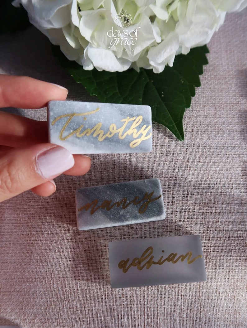 Place Card Tiles | Grey Marble, Frosted, Black and Glass Tiles With ...