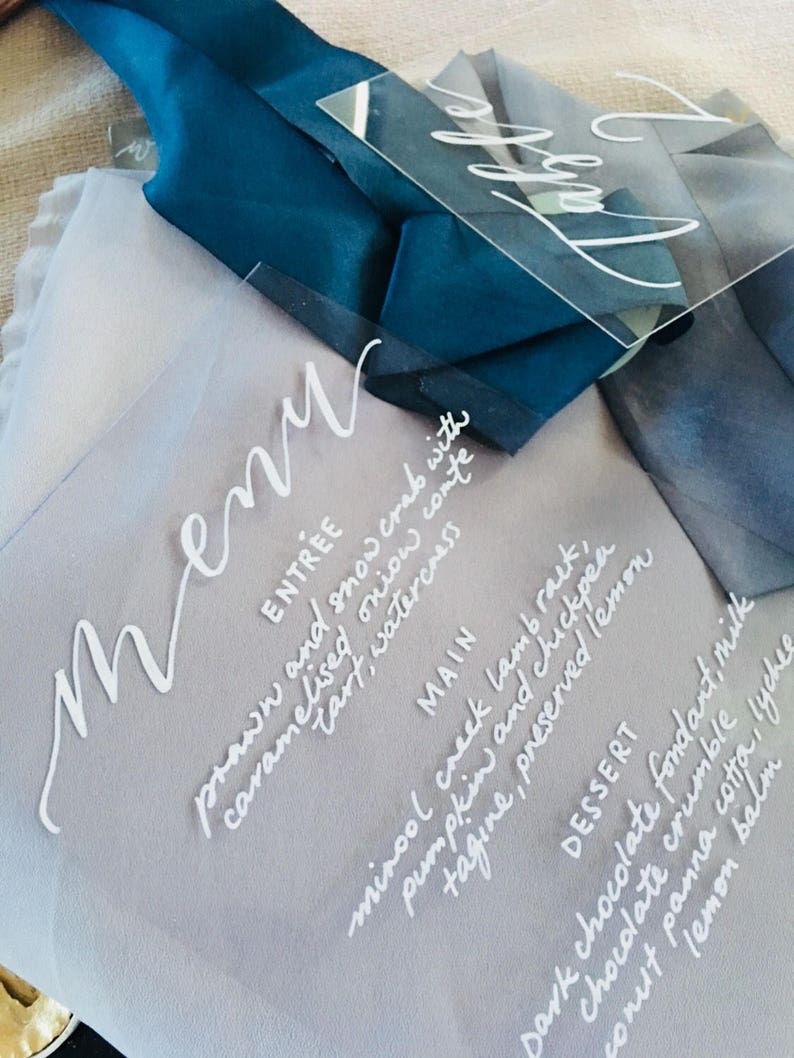 MENUS - Gold Caligraphy/hand Lettering on Transparent Acrylic Acetate ...
