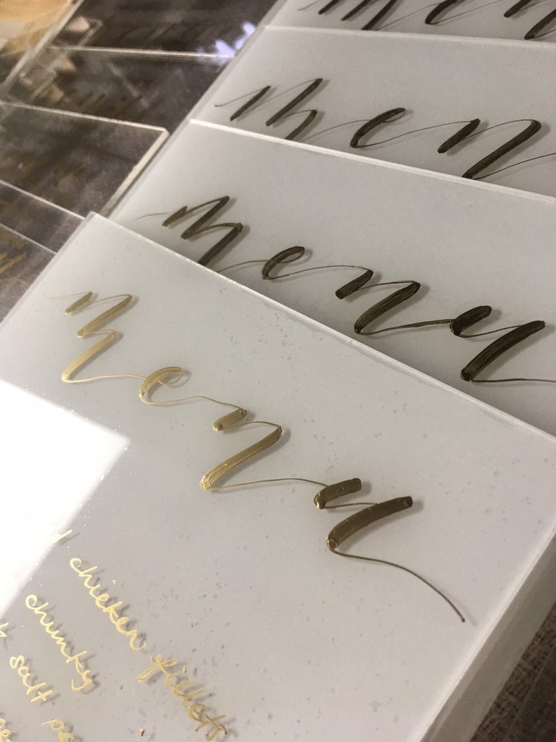 MENUS - Gold Caligraphy/hand Lettering on Transparent Acrylic Acetate ...