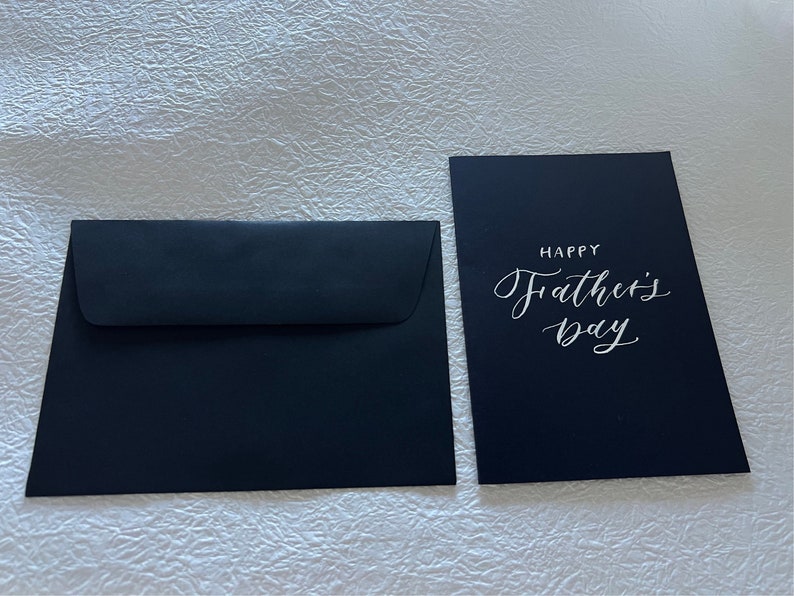 Happy Father’s Day Black Card and Envelope Set - White Calligraphy ...