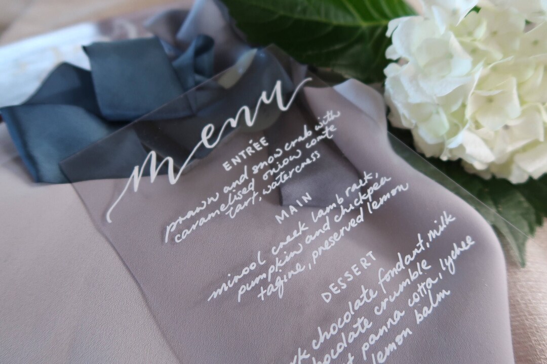 Menu Sign | Clear Acrylic Acetate With White Lettering - Handlettered ...