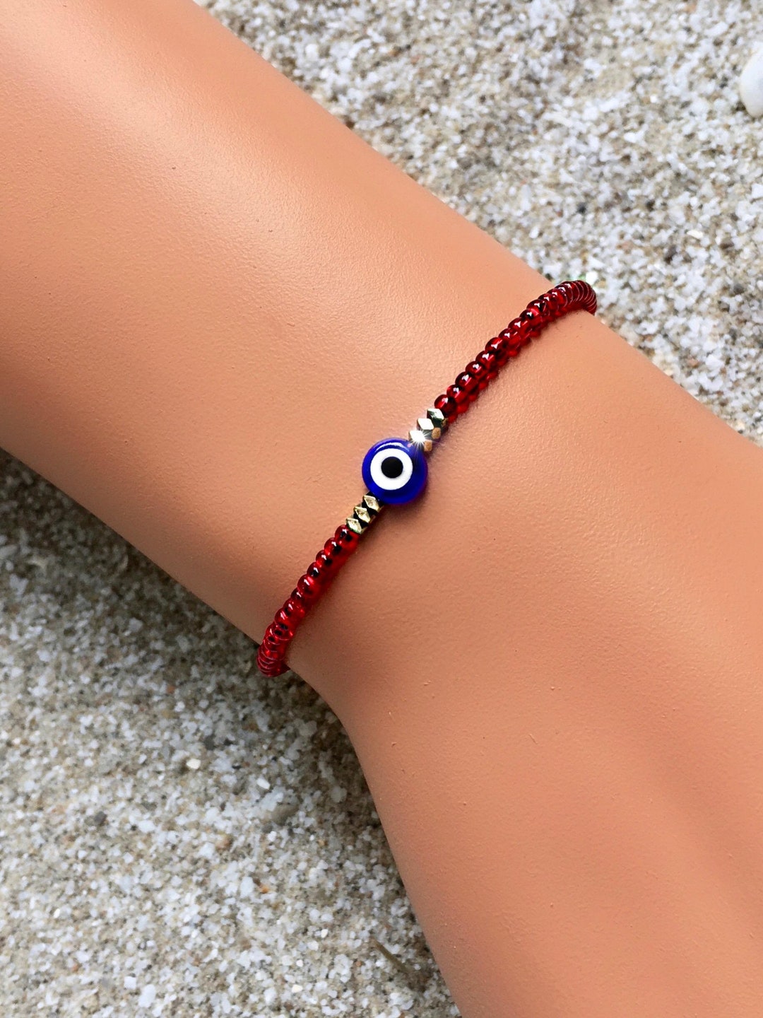 Red Evil Eye Bracelet, Dainty Evil Eye Bracelet, Beaded Evil Eye ...