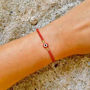 Red Evil Eye Bracelet, Dainty Evil Eye Bracelet, Beaded Evil Eye ...