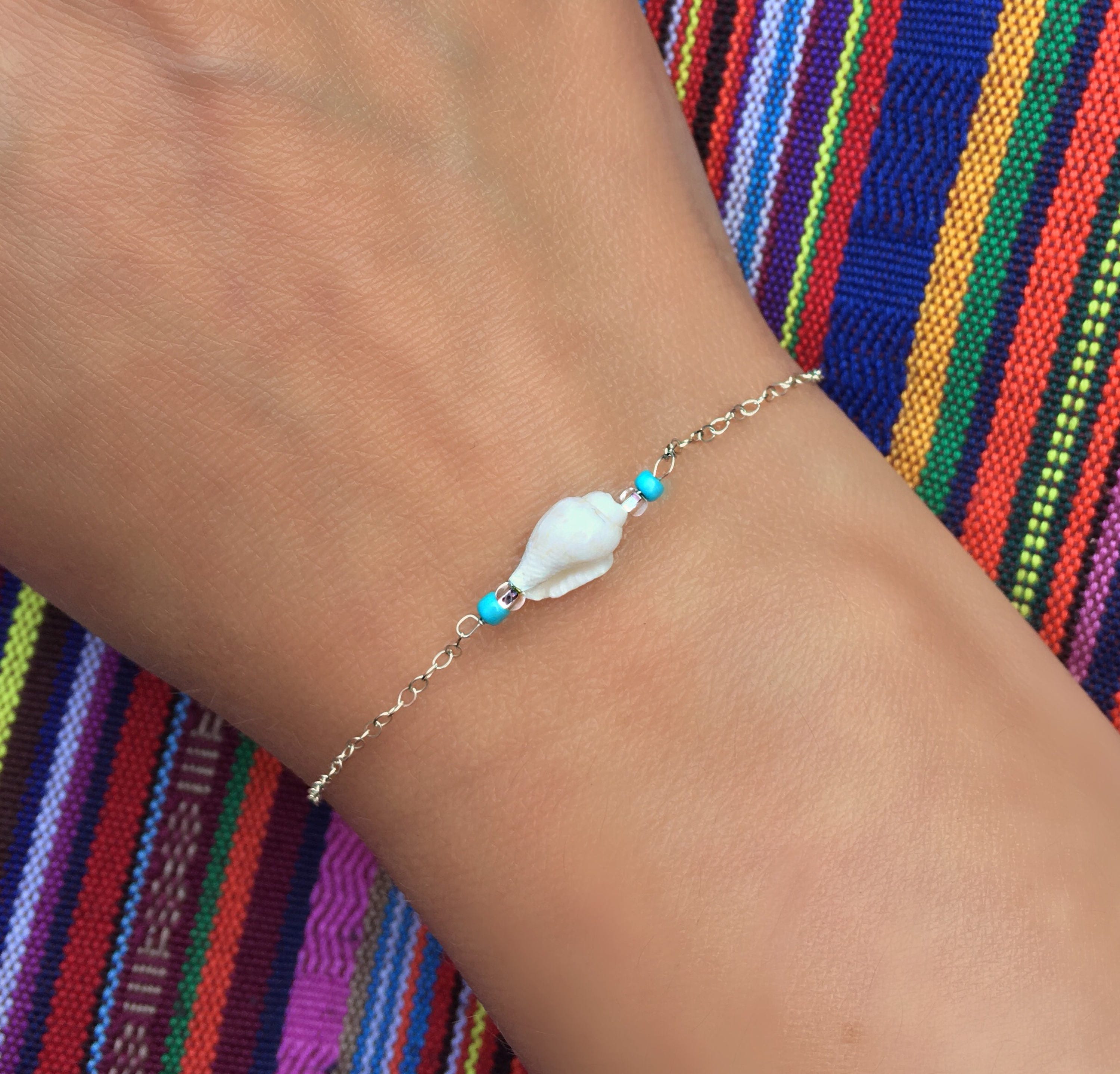 Seashell Bracelet Turquoise Bracelet Sterling Silver | Etsy