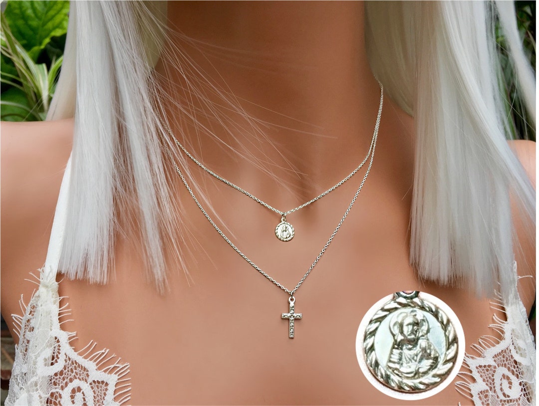 Collar Medallón, collar religioso, collar de moneda delicada, colgante ...