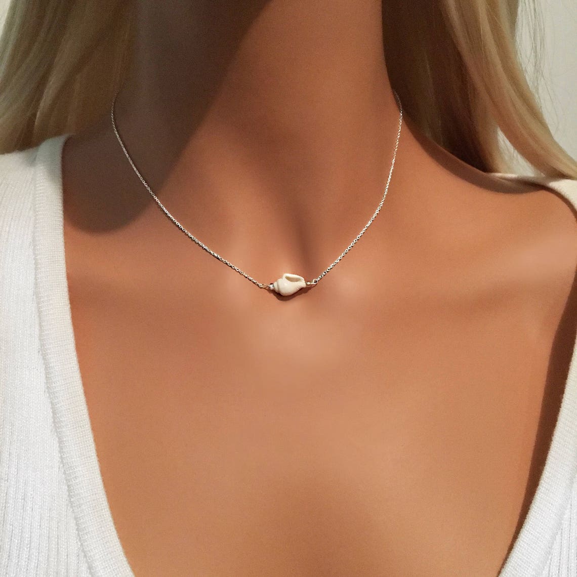 Shell Choker Necklace, Beach Choker, White Choker Necklace, Sterling ...